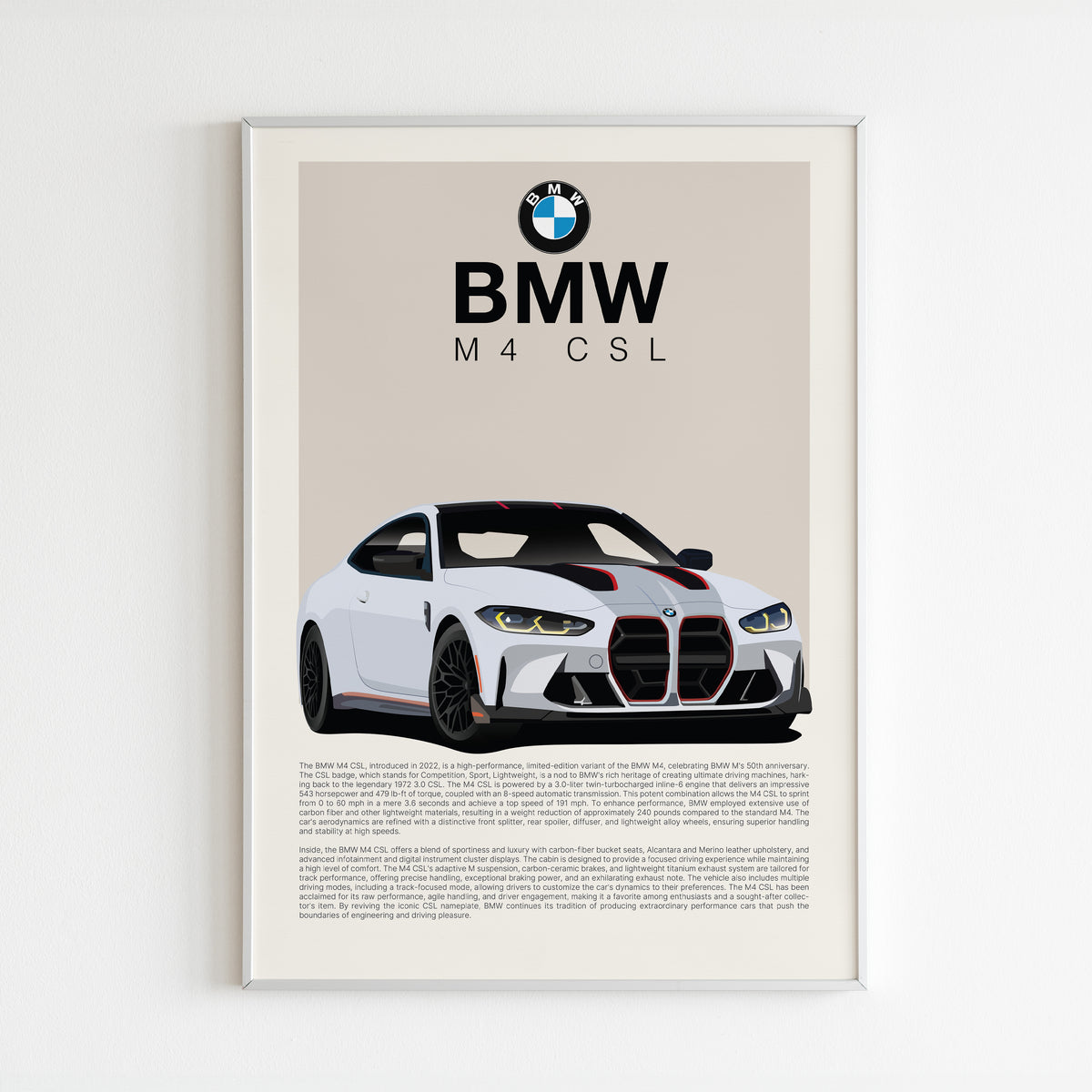 "BMW M4 CSL" Poster - 30x40, 50x70, 70x100 - Merchsweden